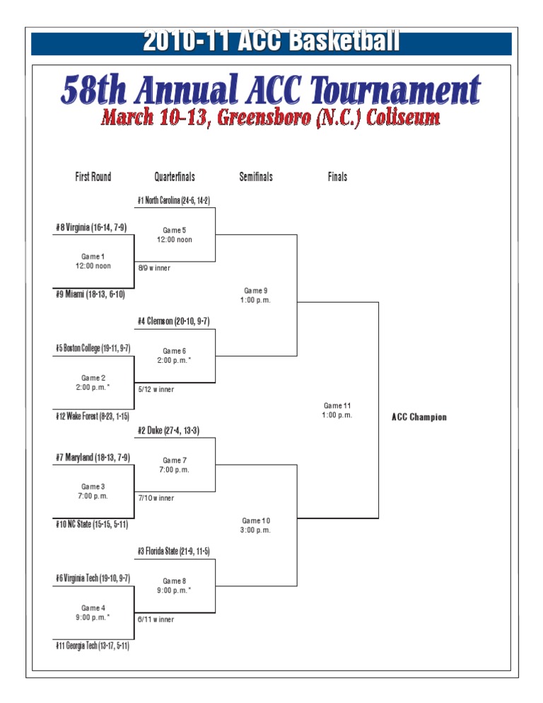 2011 ACC Tournament Bracket Overview | PDF | Atlantic Coast Conference ...