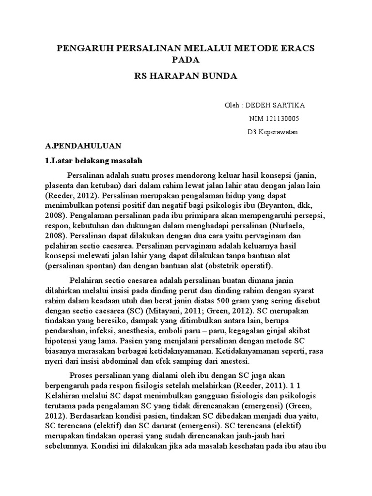 Proposal Persalinan Metode Eracs Rs Harapan Bunda | PDF