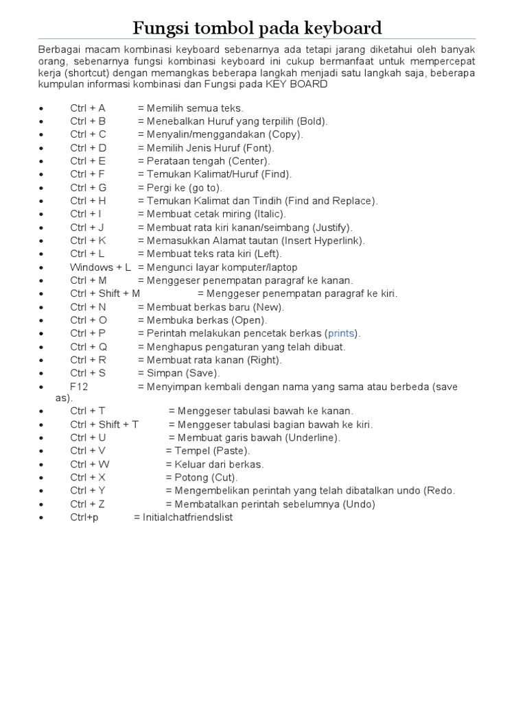 Fungsi Tombol Pada Keyboard TIK | PDF