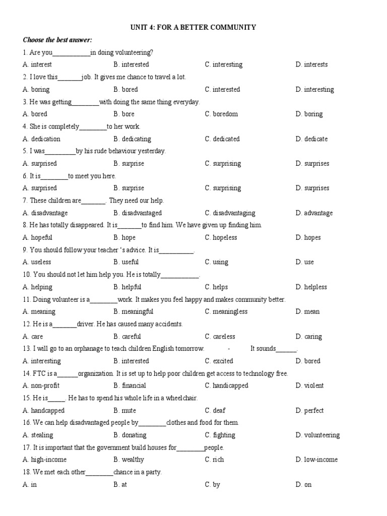 Unit 4 For A Better Community 1 | PDF