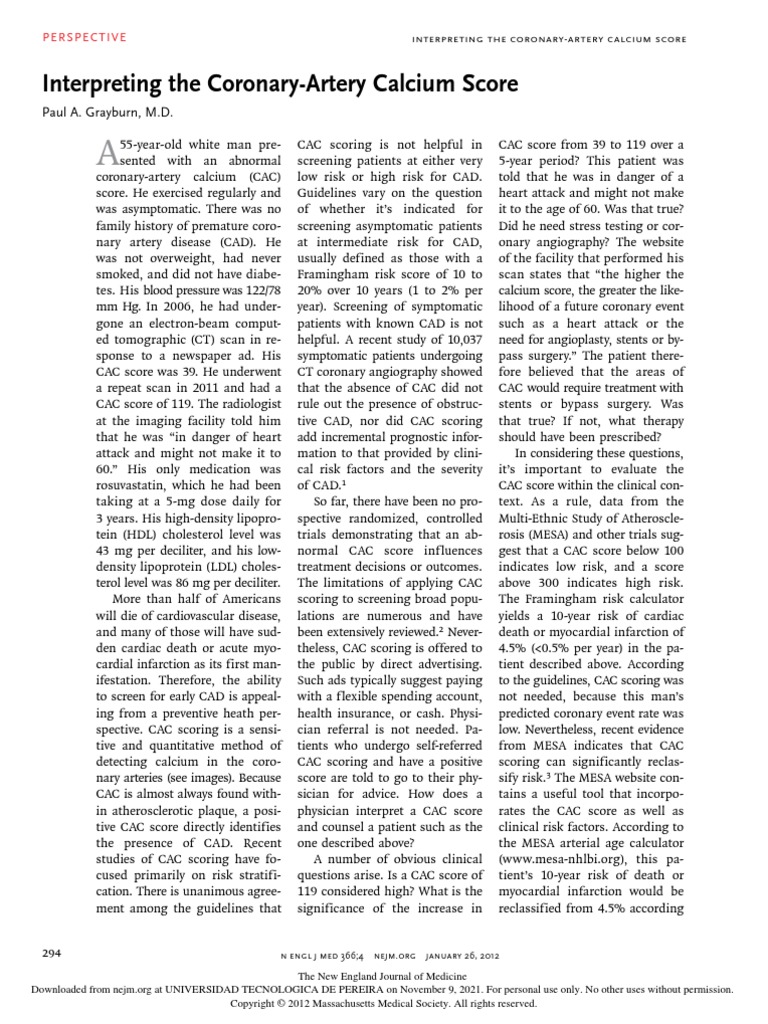 Interpreting The Coronary-Artery Calcium Score | PDF | Atheroma ...