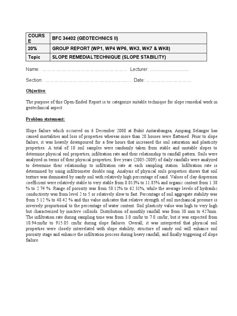 Cours E BFC 34402 (Geotechnics Ii) 20% Group Report (Wp1, Wp4 Wp6, Wk3 ...