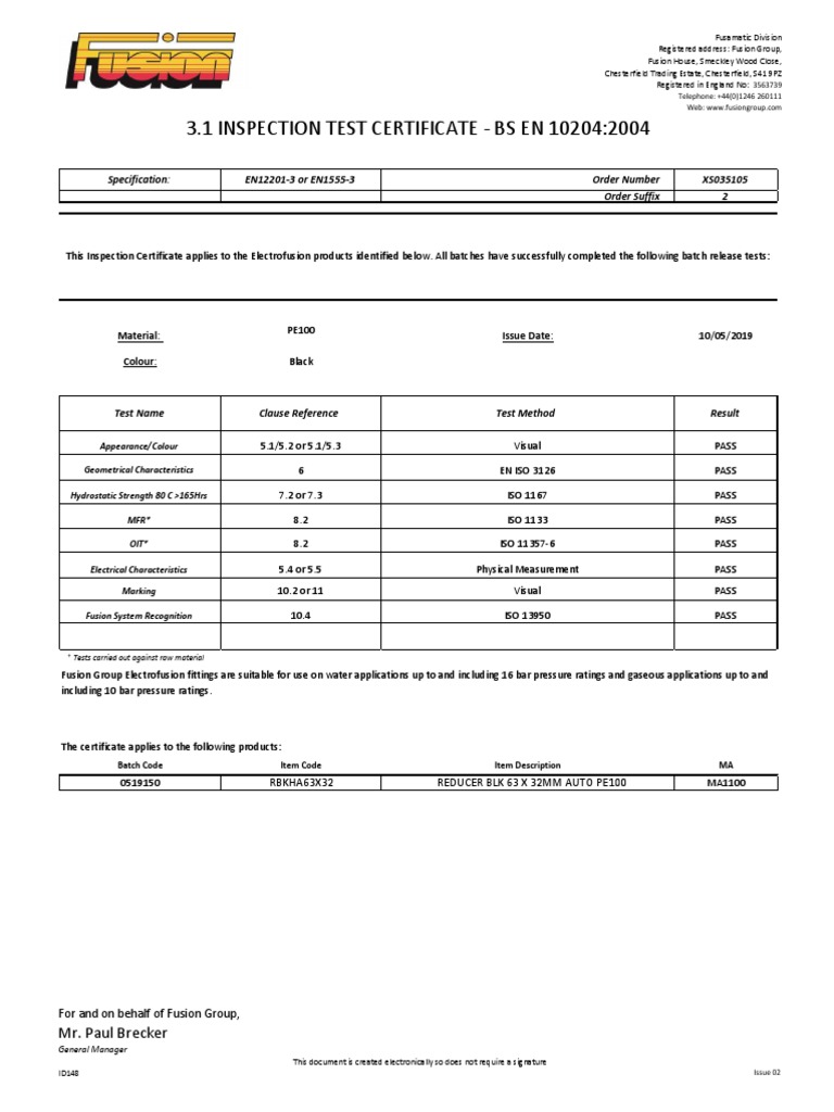 3.1 Inspection Test Certificate - Bs en 10204:2004: Mr. Paul Brecker | PDF