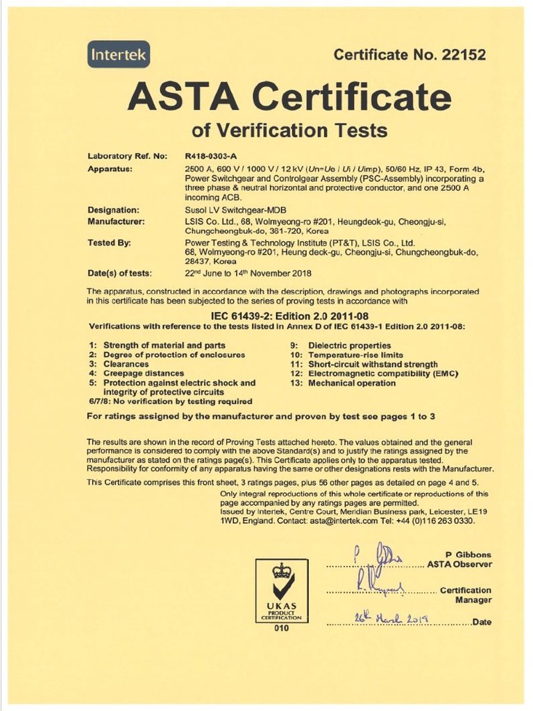 Full Type Test Form 4B T 2500A (ACB) | PDF