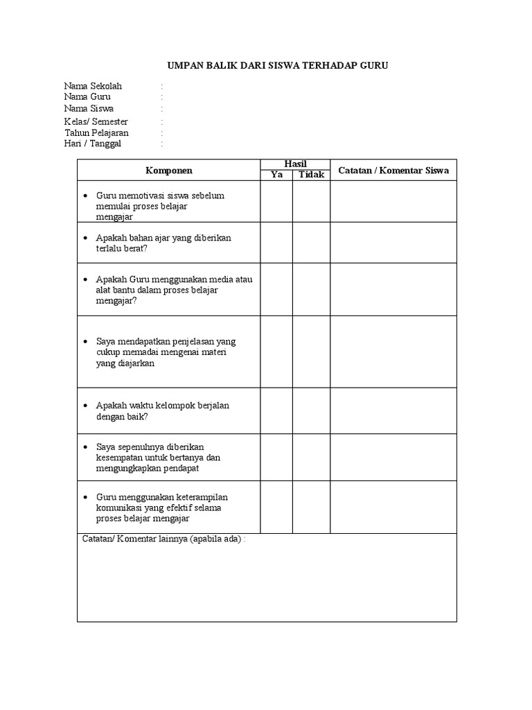 Umpan Balik Dari Siswa | PDF