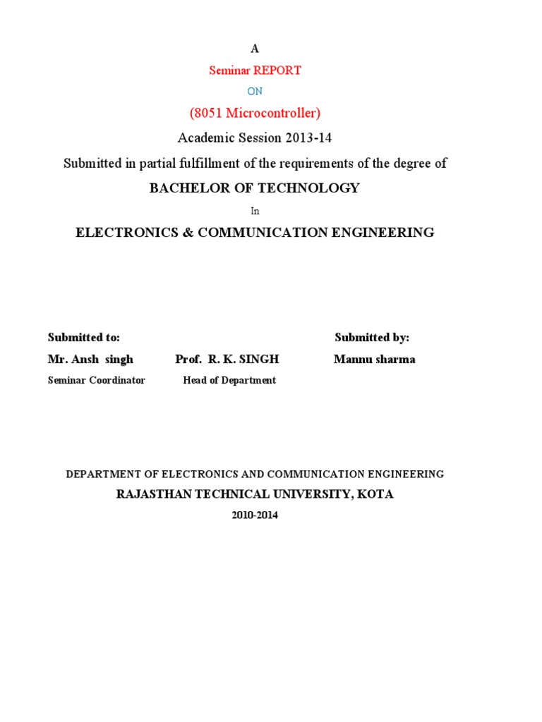 Seminar Report On 8051 Microcontroller | PDF | Microcontroller | Electrical Engineering