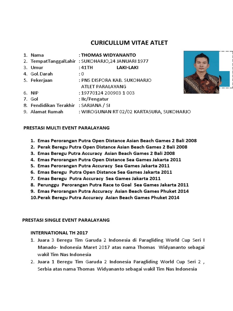CV Prestasi Thomas 2018 | PDF