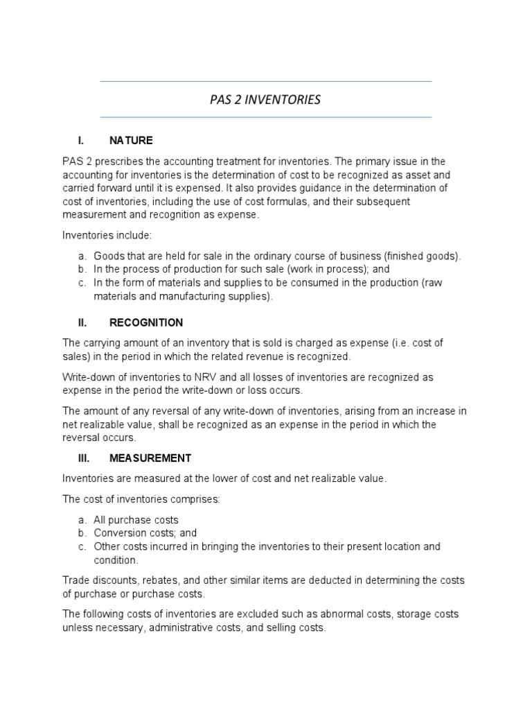 Pas 2 Inventories: I. Nature | PDF | Inventory | Cost
