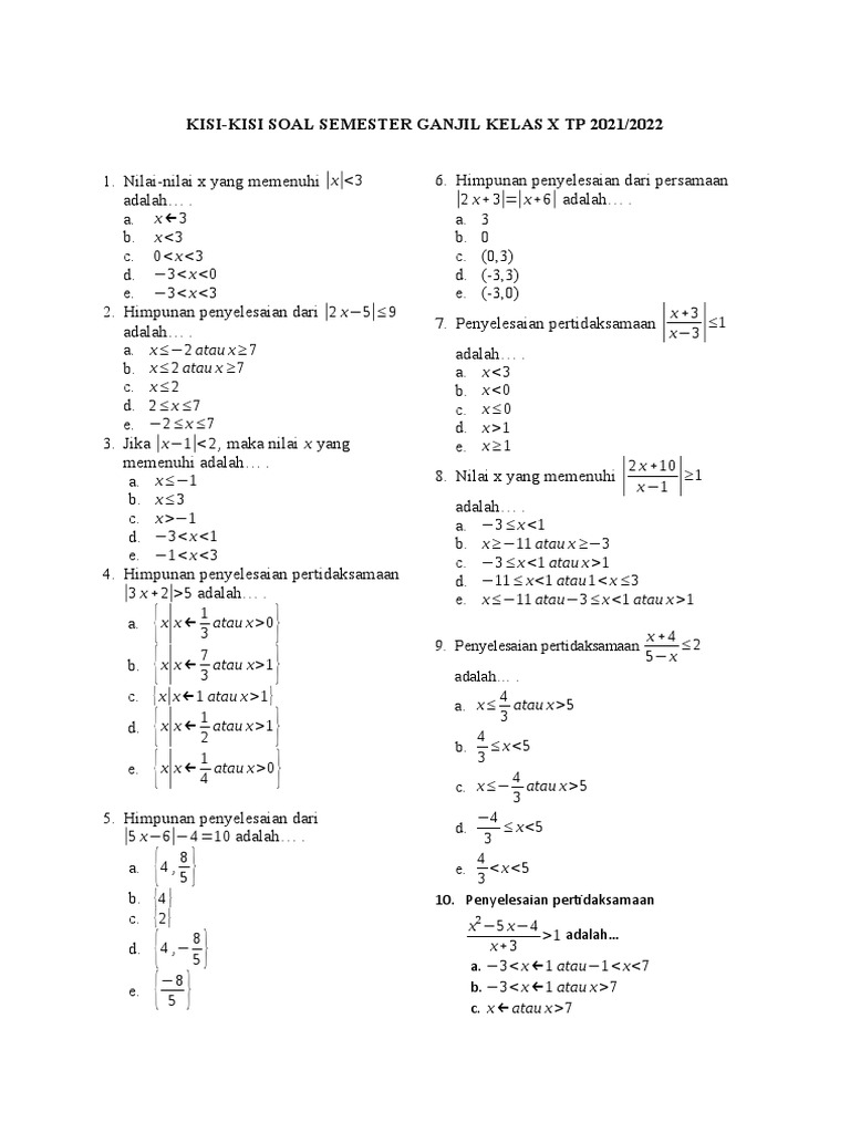 Kisi-Kisi Soal Semester Ganjil Kelas X TP 2021/2022 | PDF