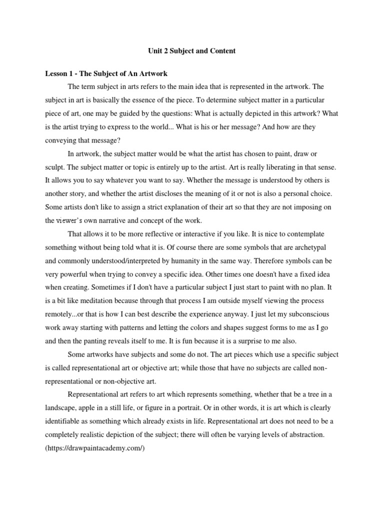 Representing Subject Matter Through Various Artistic Techniques: A ...