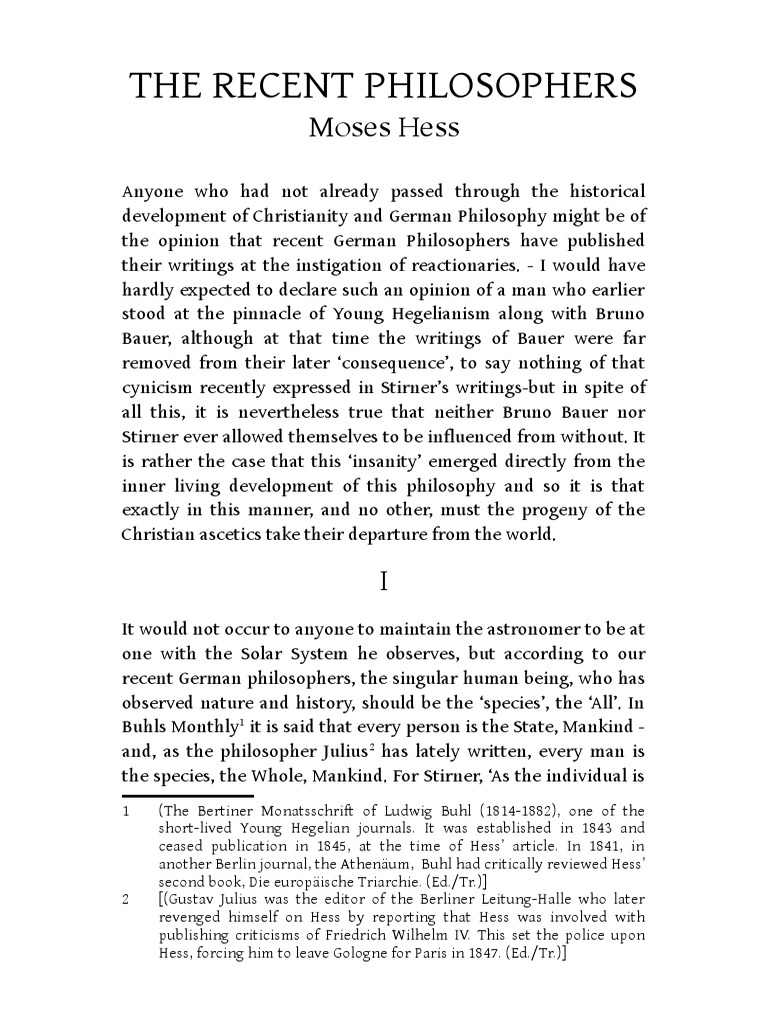 1845 - Hess - The Last Philosophers (Hess' Response To Stirner) | PDF ...