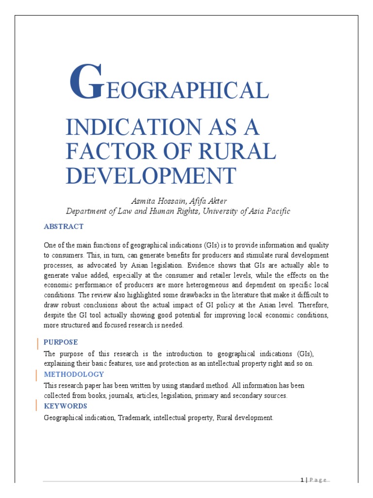Geographical Indication As A Factor of Rural Development | PDF | Trademark