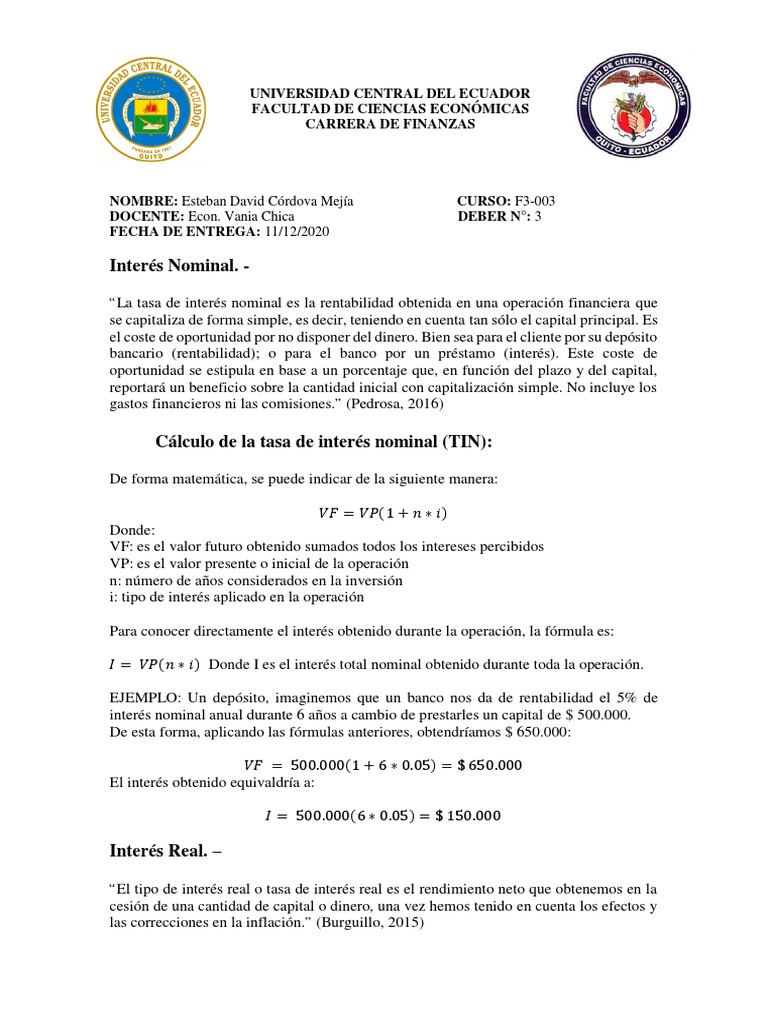 U1 Tarea3 | PDF | Interés | Tasas de interés