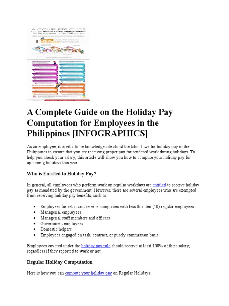 Holiday Pay Computation Guide Philippines | PDF | Overtime | Employment