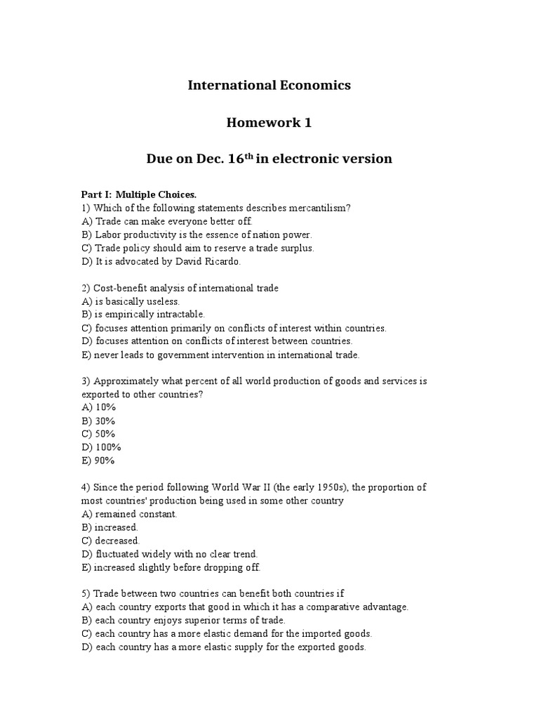 International Economics Homework 1 Due On Dec. 16 in Electronic Version ...