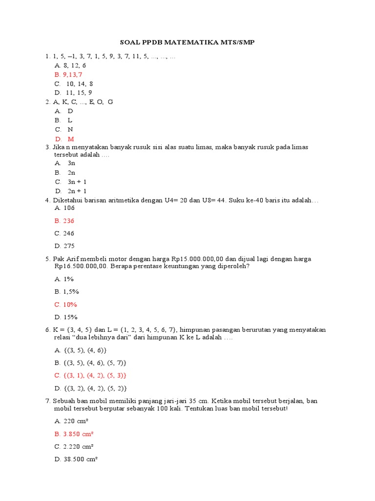 Soal PPDB Matematika MTs | PDF | Metode & Bahan Ajar