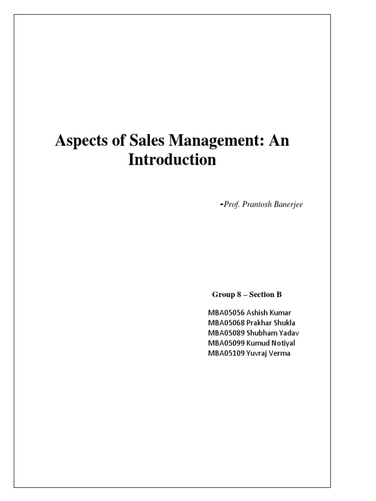 Aspects of Sales Management: An: Prof. Prantosh Banerjee | PDF | Sales ...
