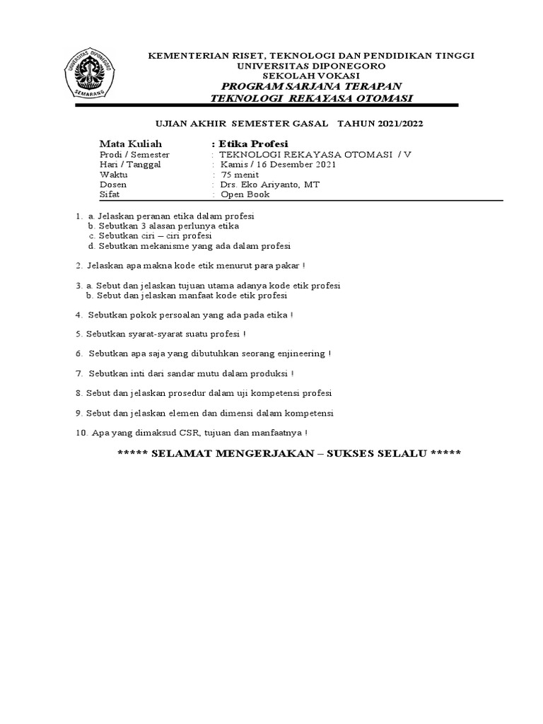 Soal UAS Etika Profesi... TRO... 16 Desember 2021 | PDF | Seni | Komputer