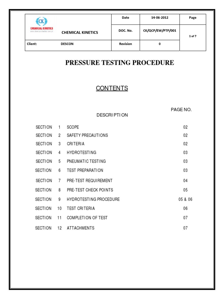 Pressure Testing Procedure | PDF | Valve | Leak