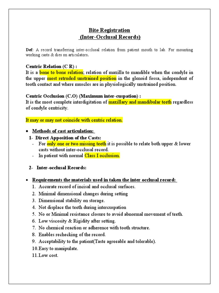 Bite Registration Inter Occlusal Records Pdf Mouth Dentistry