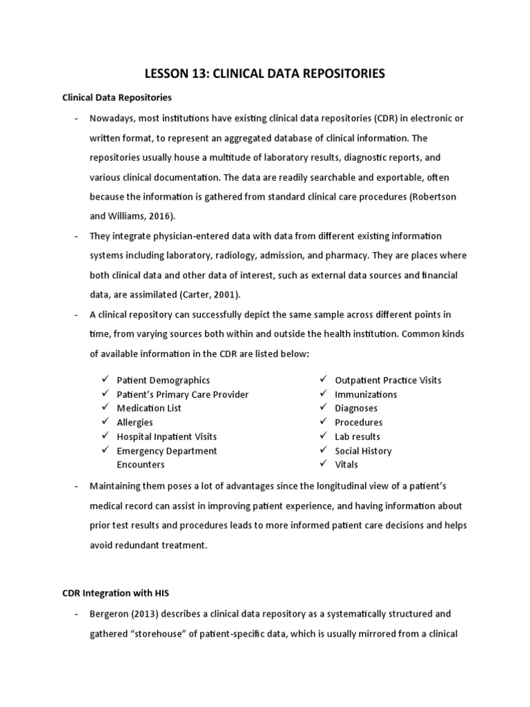 Clinical Data Repositories | PDF | Electronic Health Record | Patient