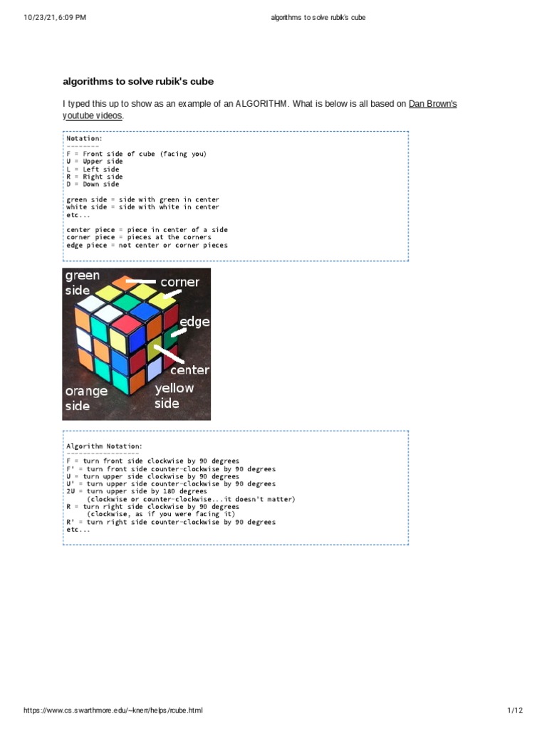 Algorithms To Solve Rubik's Cube | PDF