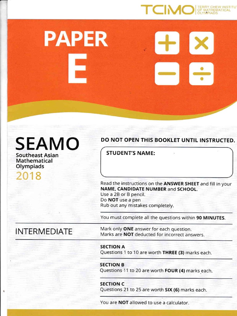 SEAMO Paper E Intermediate | PDF | Mathematical Concepts | Mathematics