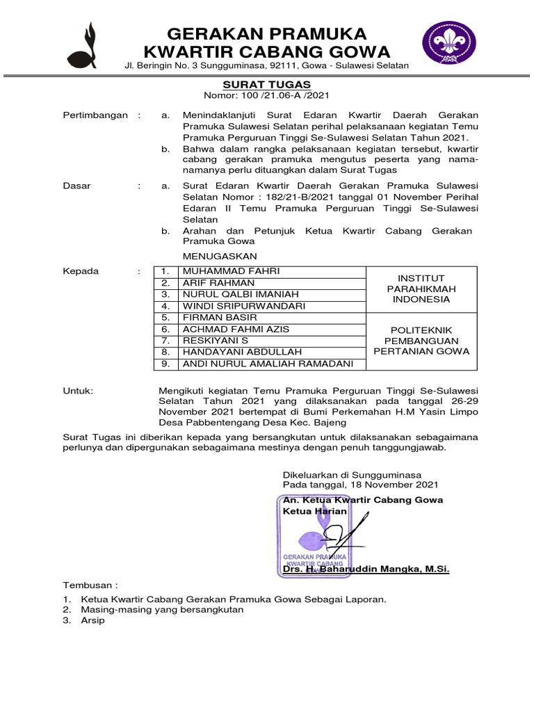 100 Surat Tugas Temu Perti | PDF