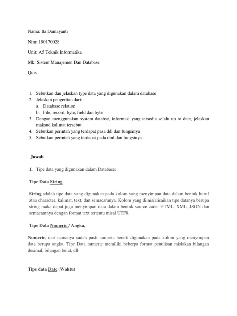 Panduan Tipe Data dan Perintah SQL | PDF