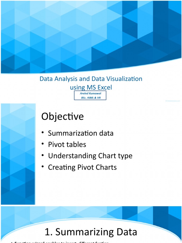 Data Analysis and Data Visualization Using MS Excel: Arvind Kumawat Bsc ...