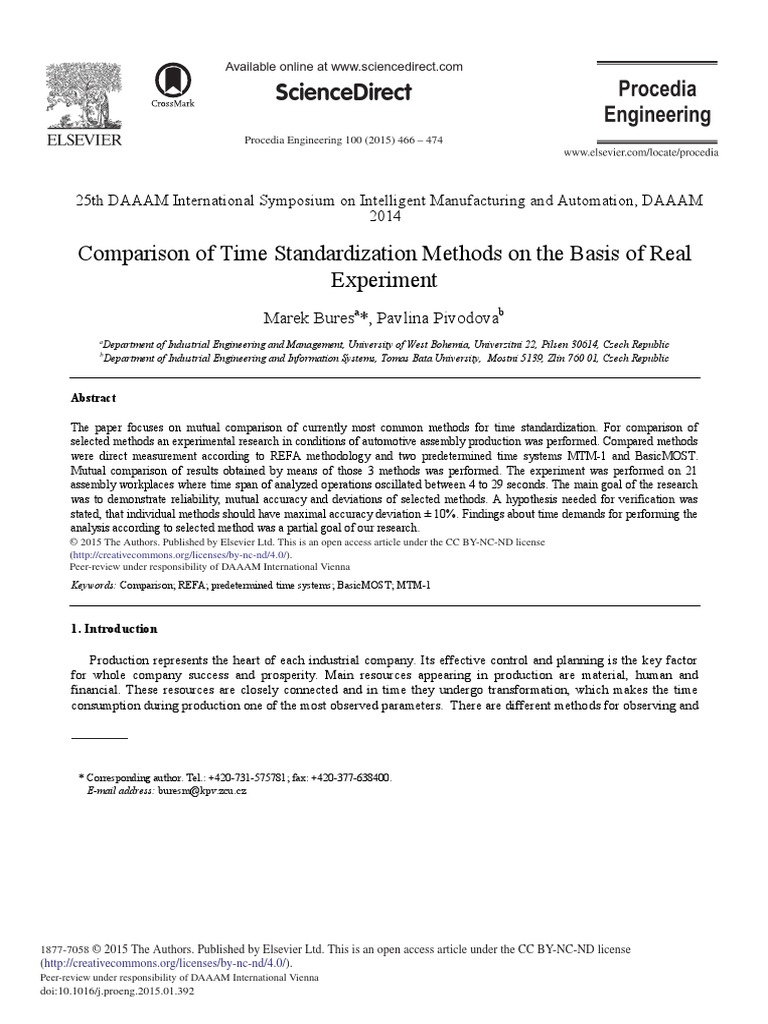 Comparison of Time Standardization Methods On The Basis of Real ...