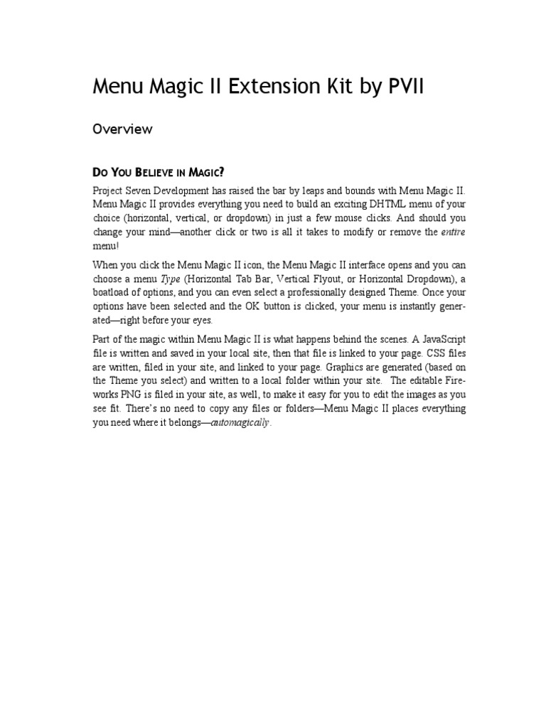 MenuMagicII - User Guide | PDF | Menu (Computing) | Button (Computing)