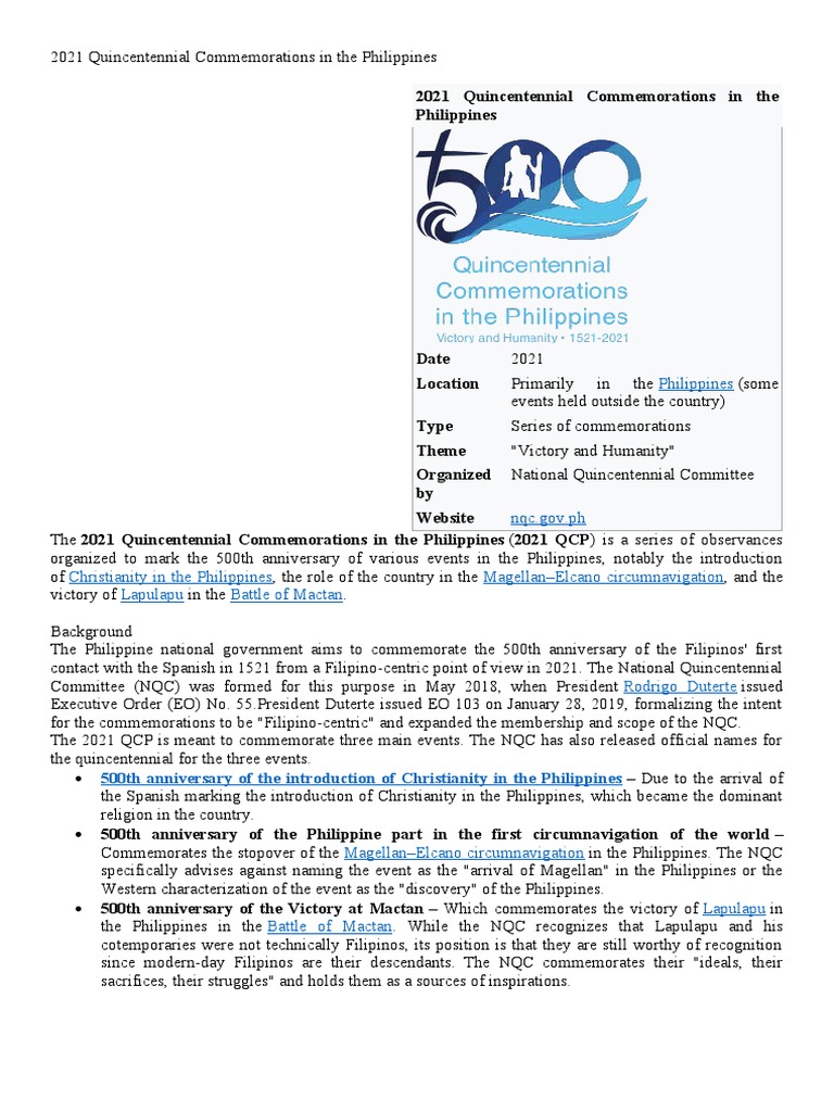 2021 Quincentennial Commemorations | PDF | Spanish Empire | Philippines