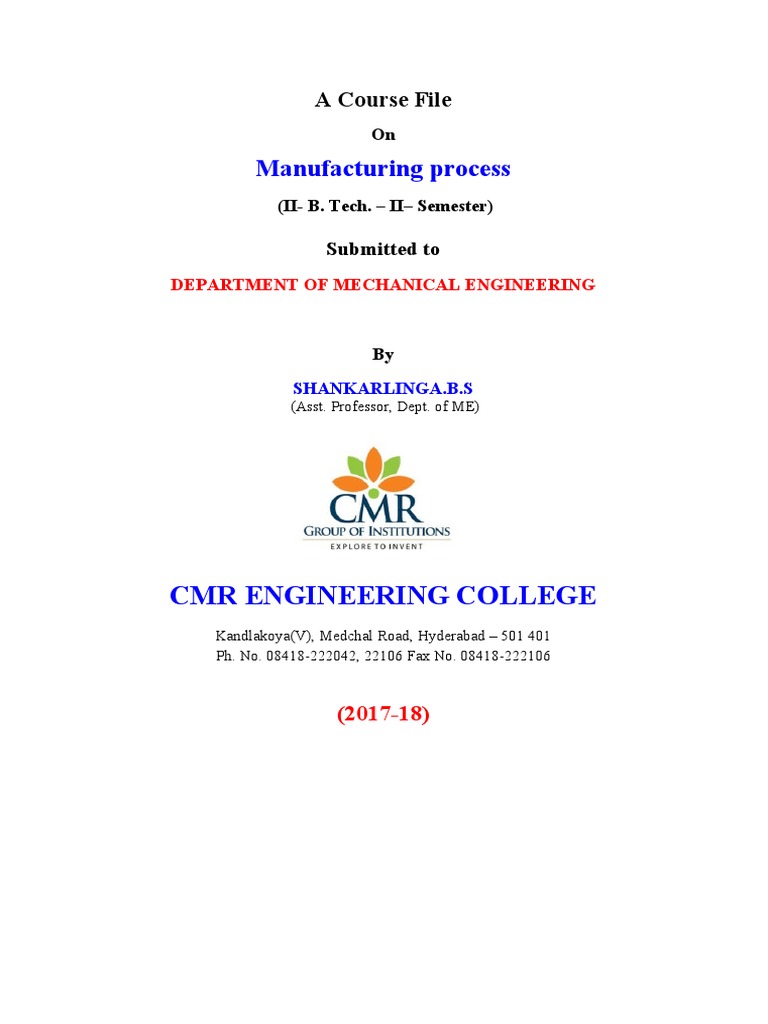 B.Tech Manufacturing Process Guide | PDF | Construction | Welding