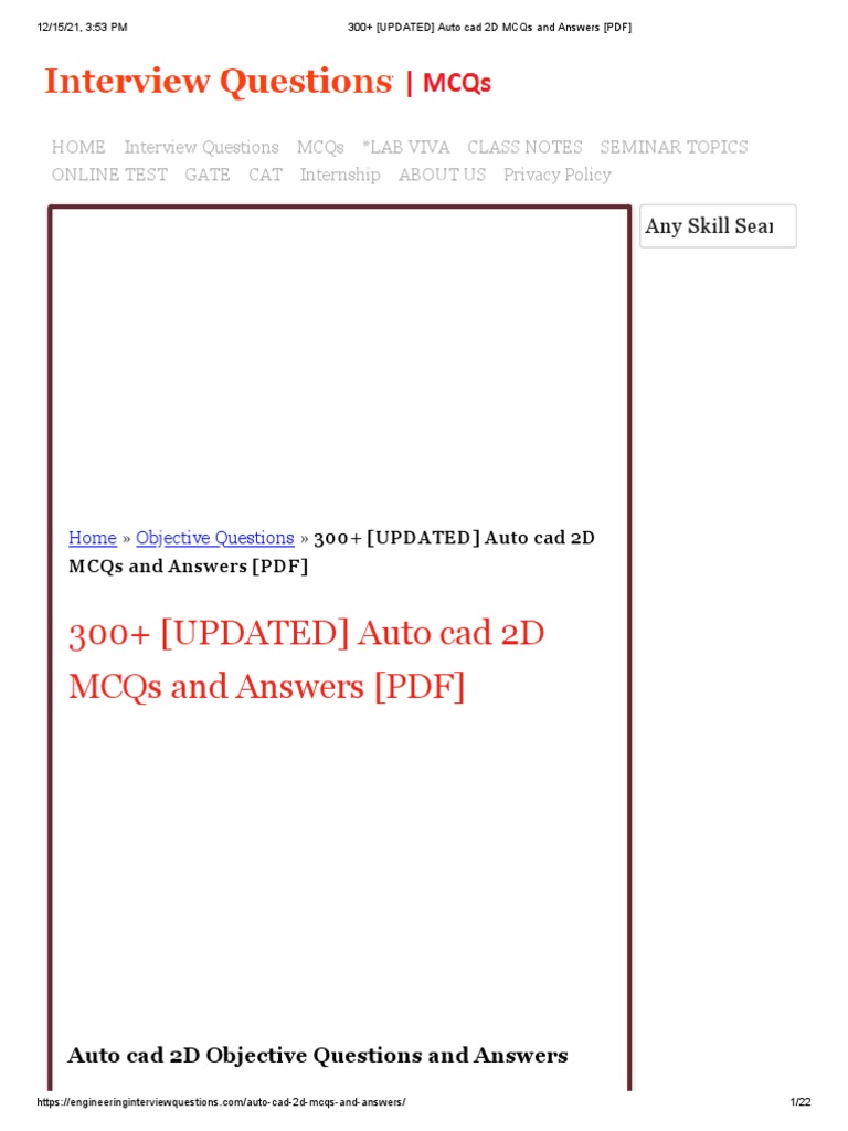 AutoCAD 2D MCQs and Answers PDF | PDF | Multiple Choice | Auto Cad