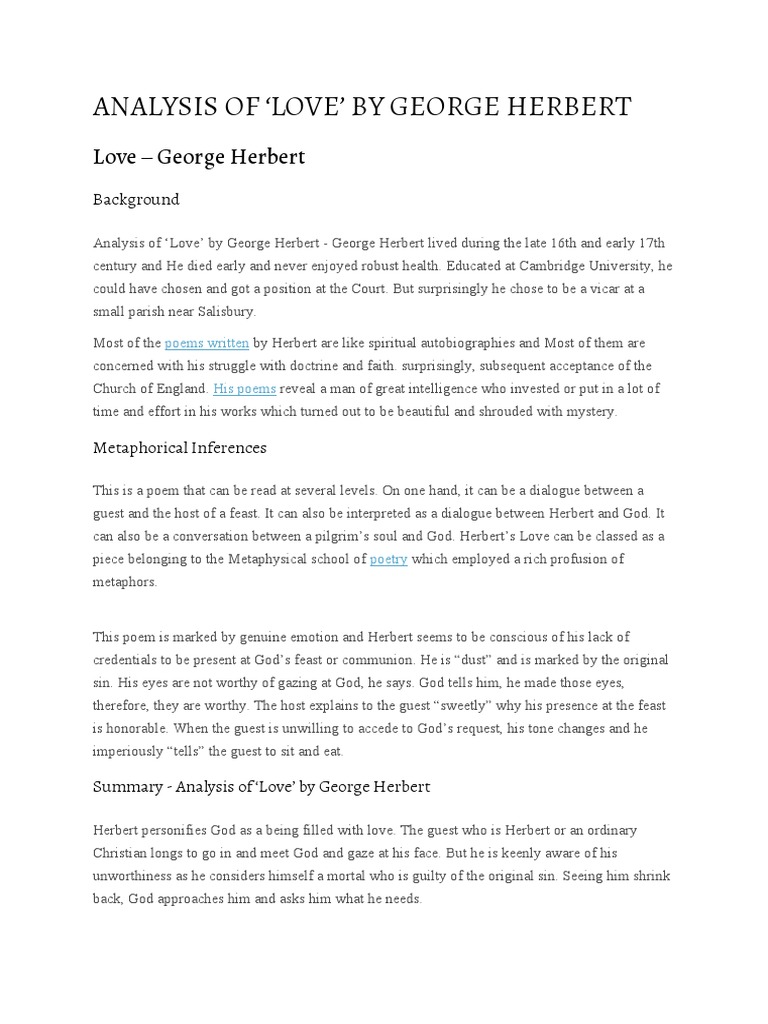 Analysis of Love' by George Herbert | PDF | Sin | God