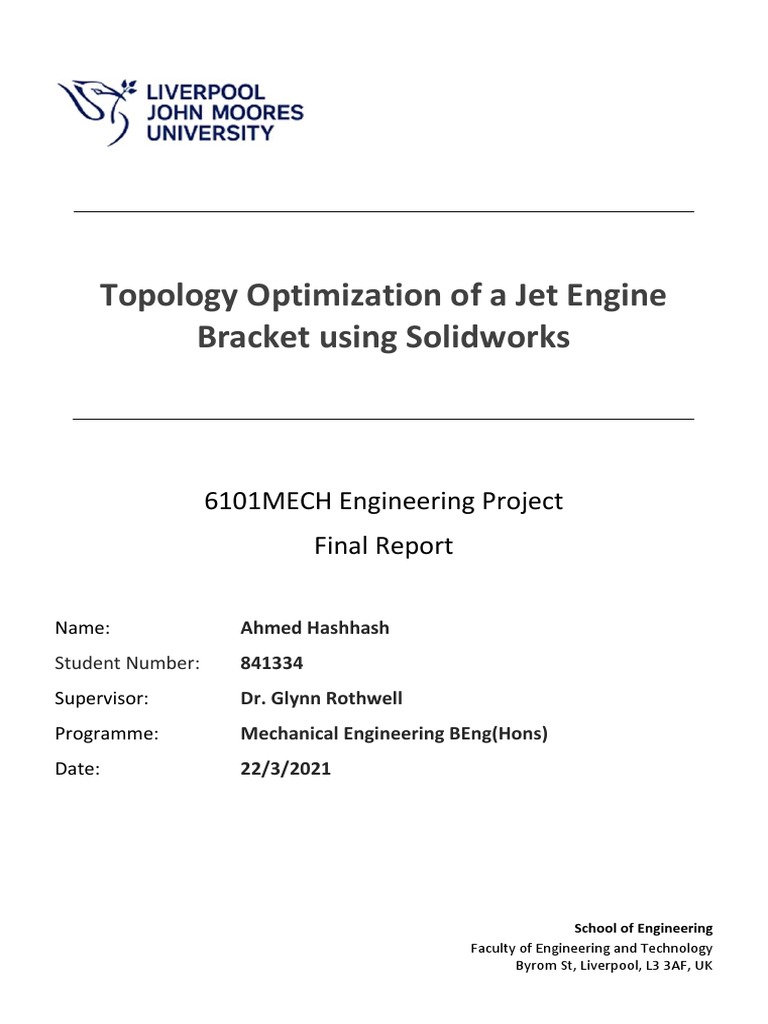 Topology Optimization of A Jet Engine Bracket Using Solidworks | PDF ...