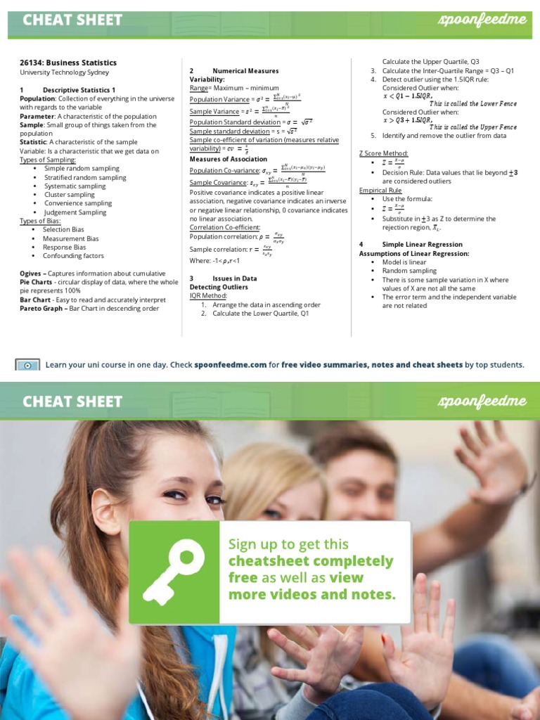 Business Statistics Cheat Sheet | PDF | Correlation And Dependence ...