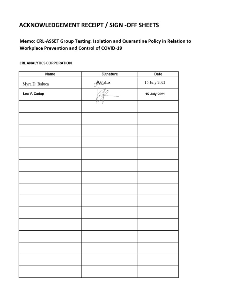 Sign Off Sheet | PDF