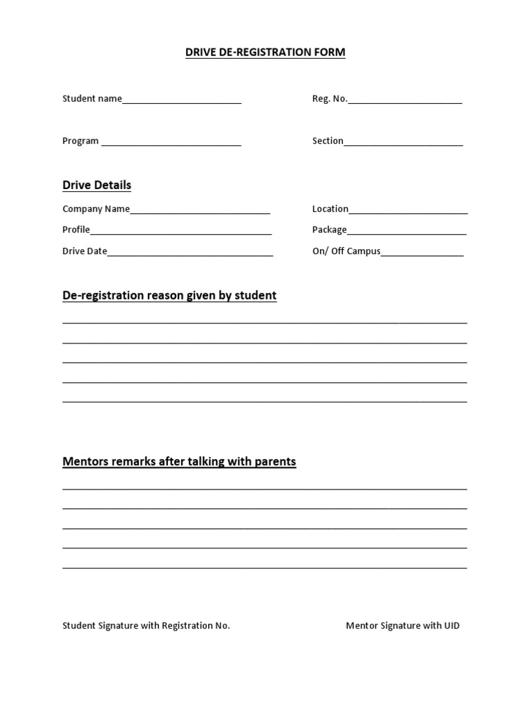 Drive Details: Drive De-Registration Form | PDF