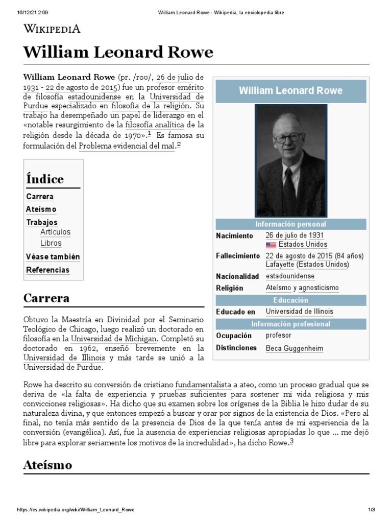 William Leonard Rowe | PDF | Escepticismo | Teología