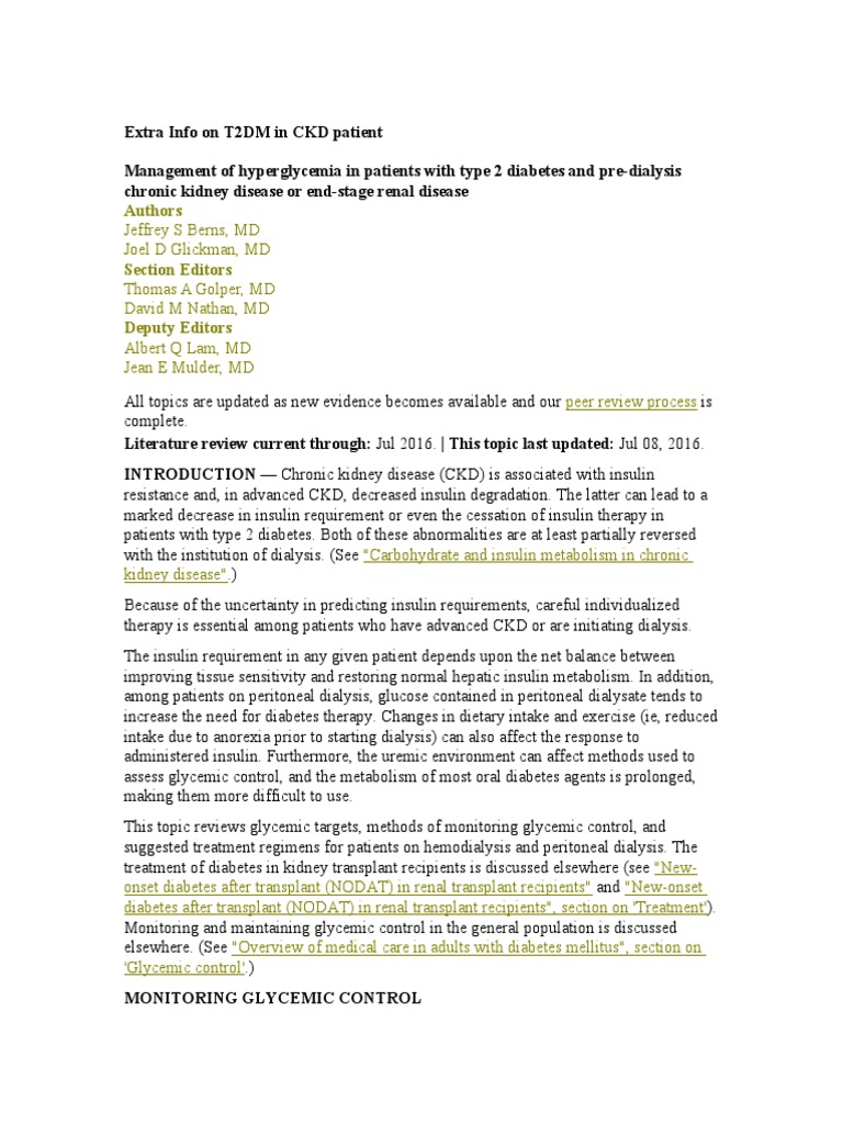 Extra Info On T2DM in CKD Patient | PDF | Chronic Kidney Disease ...
