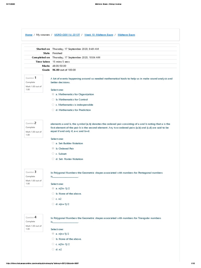 Mathematics in Modern World Midterm Exam PDF | PDF | Set (Mathematics) | Function (Mathematics)