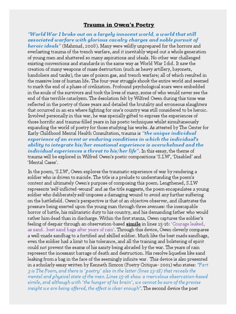 Poetry Model Essay | PDF | Poetry | Psychological Trauma