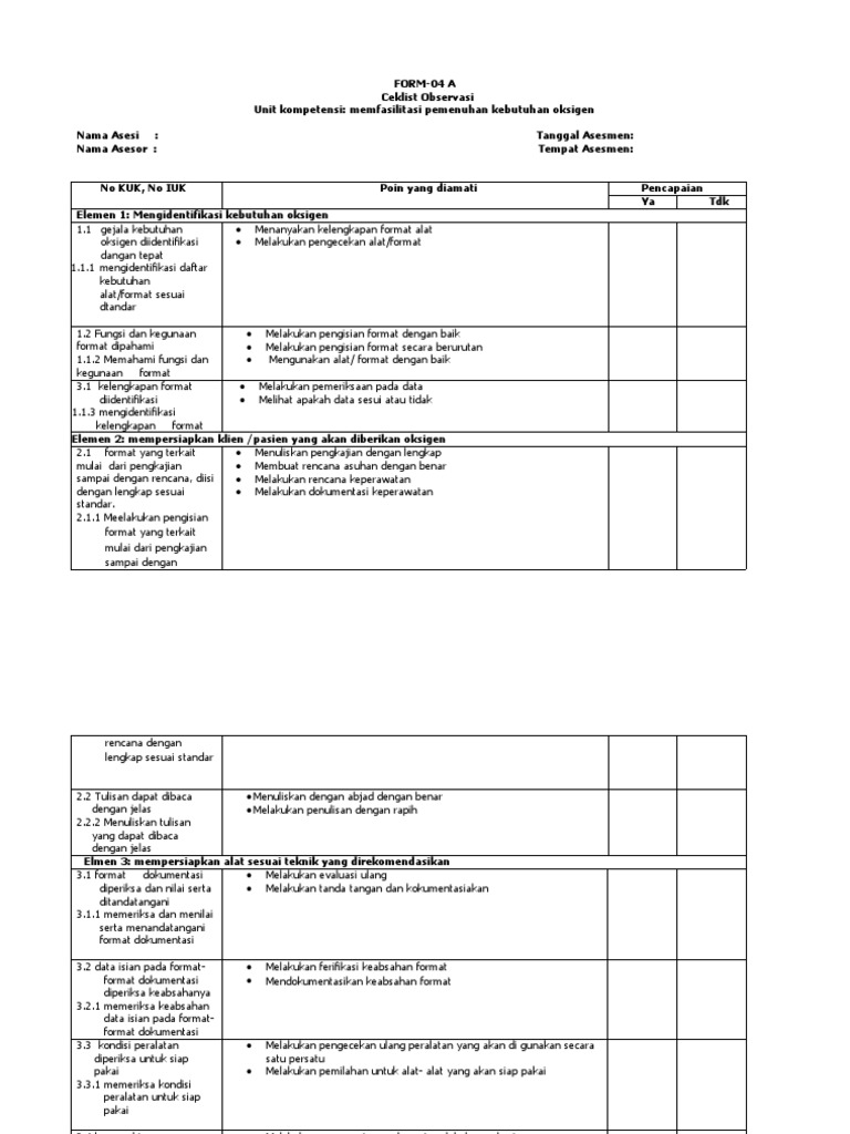 FORM-04 A (Cheklist Observasi) | PDF