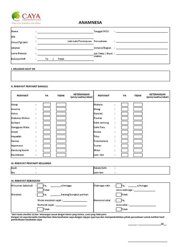 2018 Anamnesa Mcu Onsite | PDF