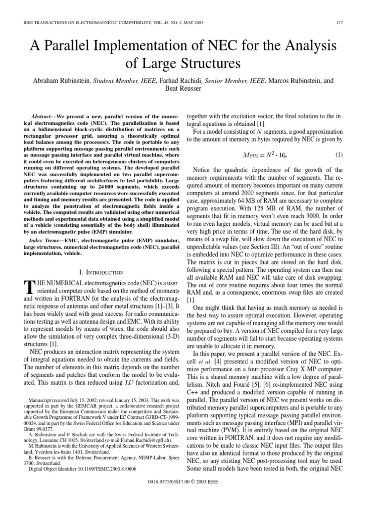 A Parallel Implementation of NEC For The Analysis of Large Structures ...