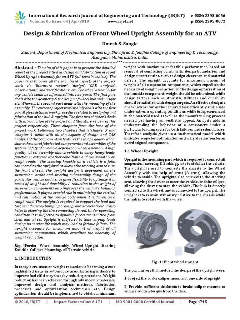 Design & Fabrication of Front Wheel Upright Assembly For An ATV | PDF ...