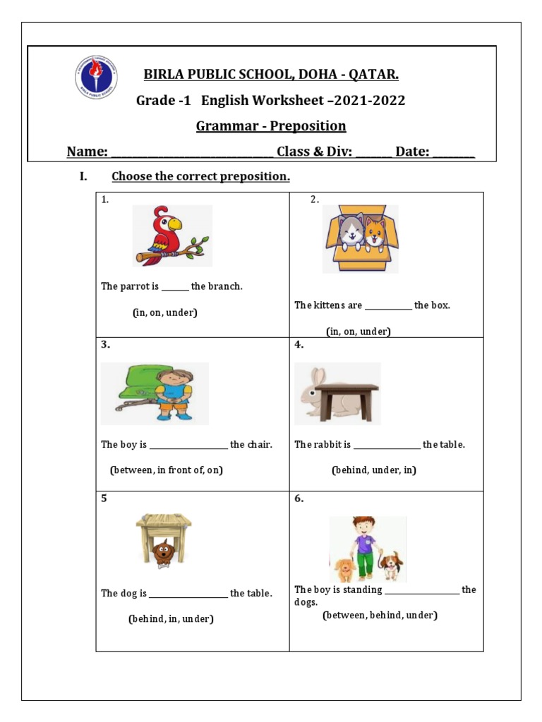 Eng - WS - 5th To 9th Dec-Preposition Worksheet | PDF | Language Arts ...