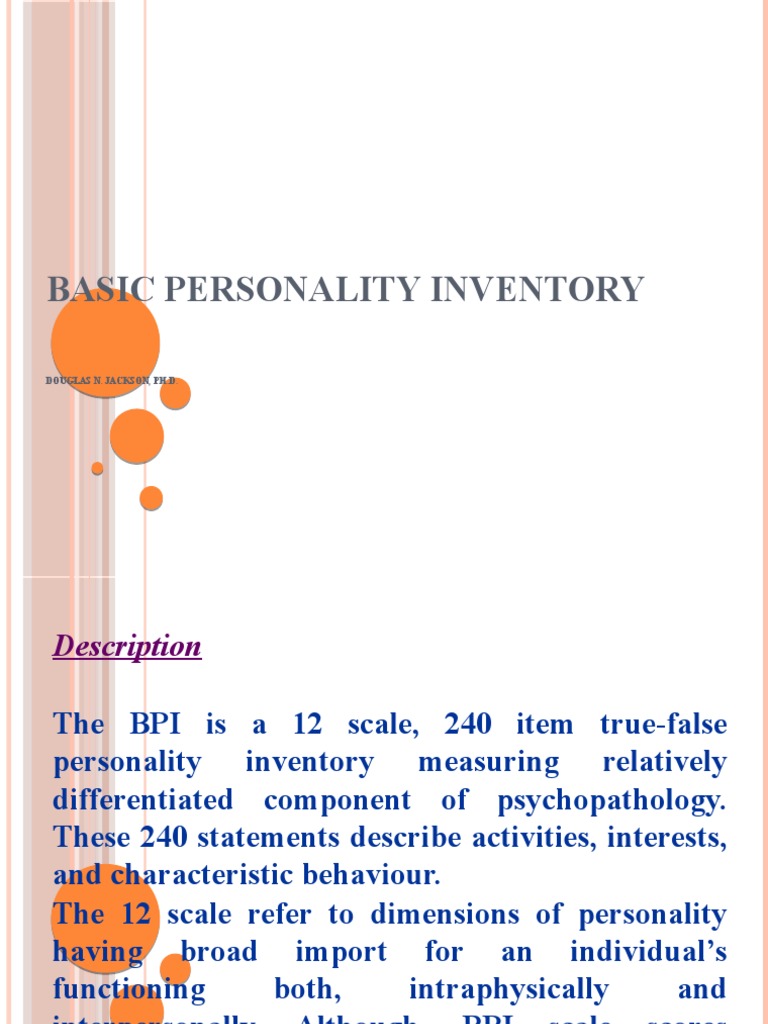 Basic Personality Inventory: Douglas N. Jackson, PH.D | PDF ...